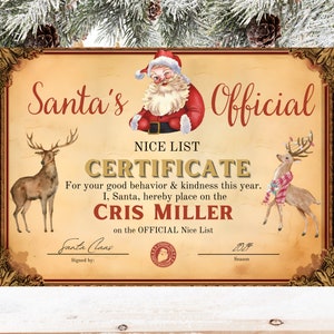Santa Certificate Editable Santa's Official Nice List Certificate ...