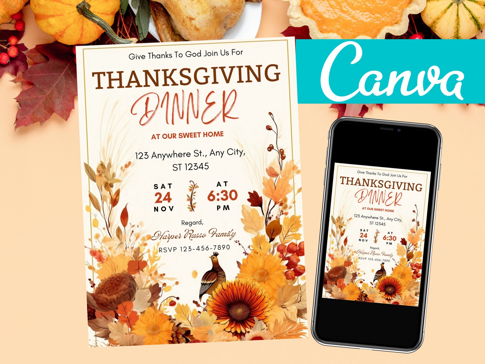 Editable Thanksgiving Invitation Thanksgiving Potluck Dinner - Etsy