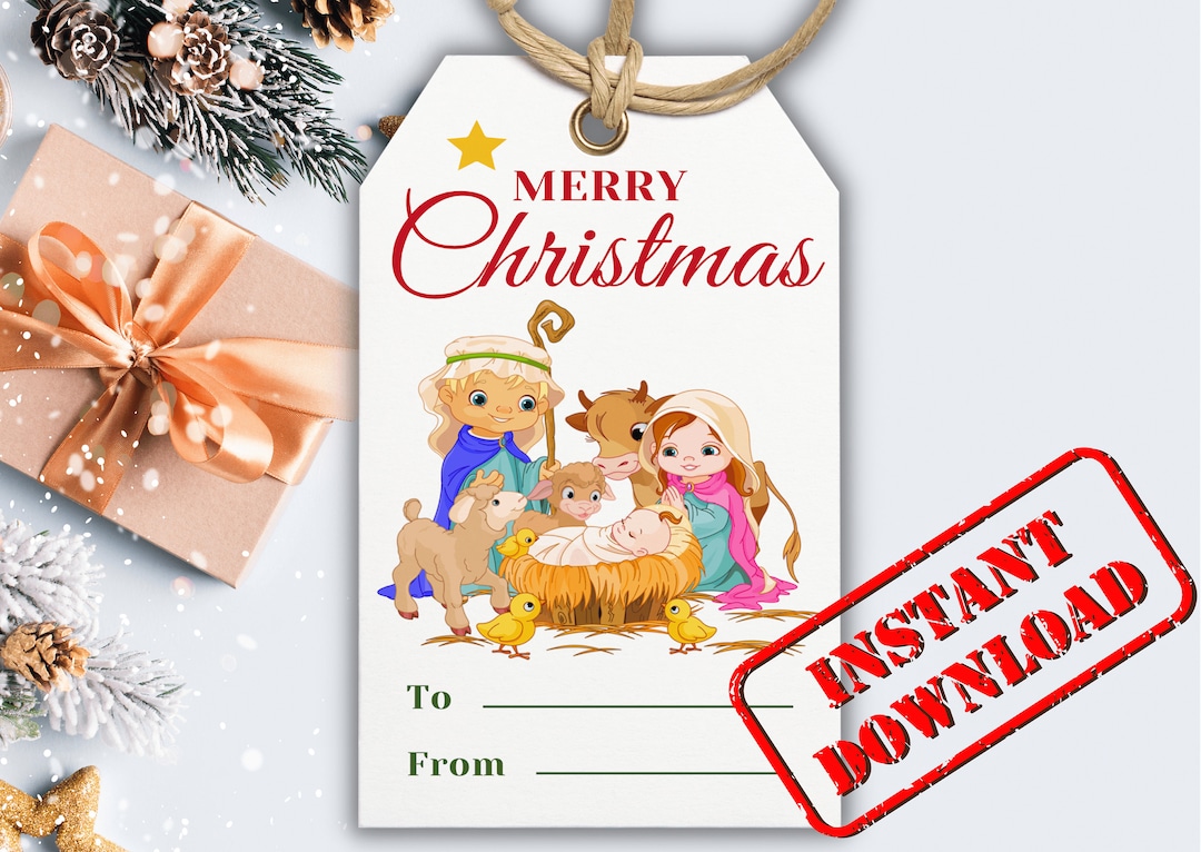 Nativity Christmas Gift Tag, Xmas Favors Tag Template, Instant Download ...