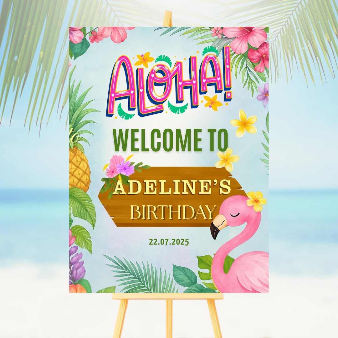 Aloha Party Welcome Sign Canva Template, Editable Luau Poster, Hawaiian ...