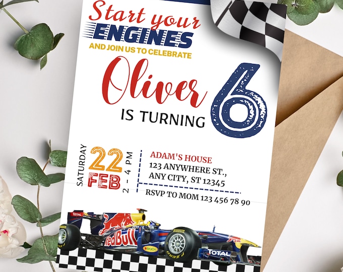 Editable Blue Race Car Birthday Invitation: Printable Party Template ...