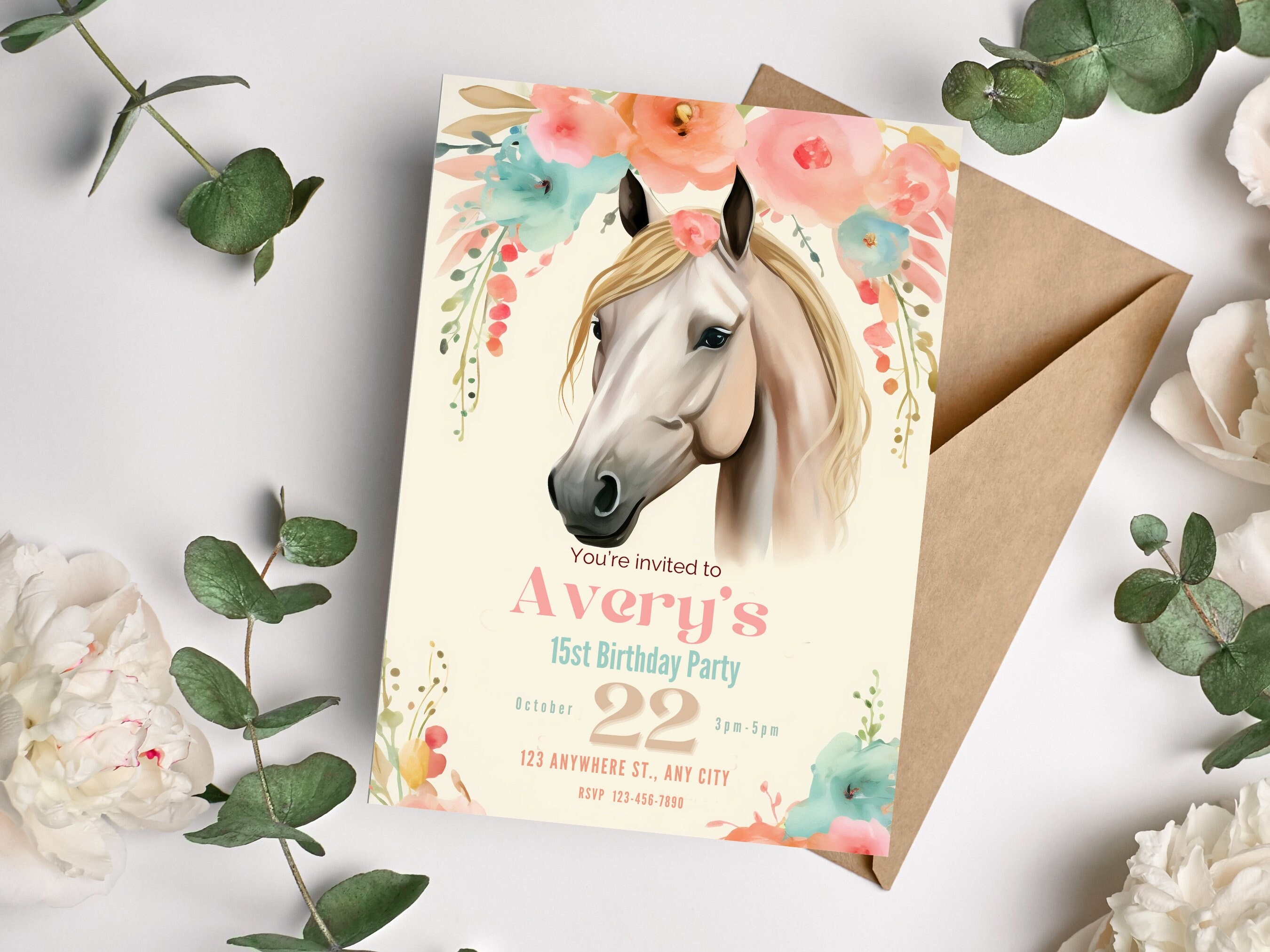 Horse Birthday Party Invitations Printable With The Name Mia