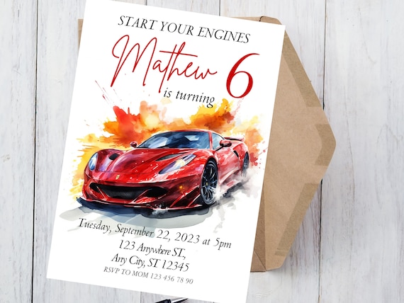Super Car Themed Party Invitation Wording Racing Car | Kids Birthday