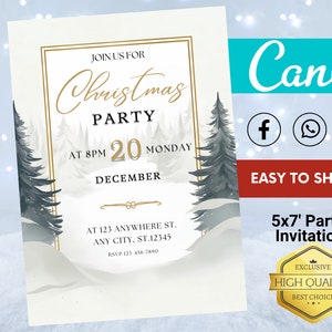 Simple Christmas Invitation Template Editable Holiday Dinner Invite ...