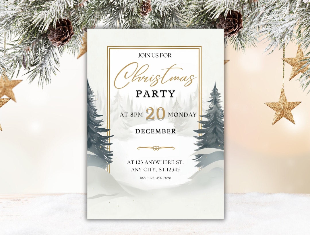 Simple Christmas Invitation Template Editable Holiday Dinner Invite ...