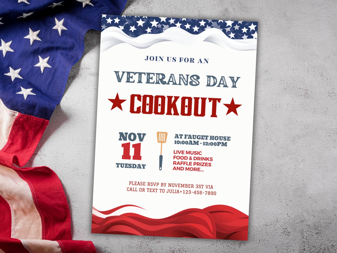 Veterans Day BBQ Invitation: Patriotic Watercolor Flyer (digital Canva Template) - Etsy