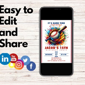 Baseball Invitation Editable Sports Template, Editable Baseball ...