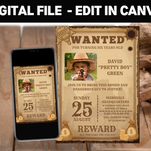 Editable Wanted Birthday Invitation, Country Western Invitation, Cowboy ...