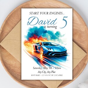 Blue Race Car Birthday Invitation: Editable Sports Car Party (digital ...