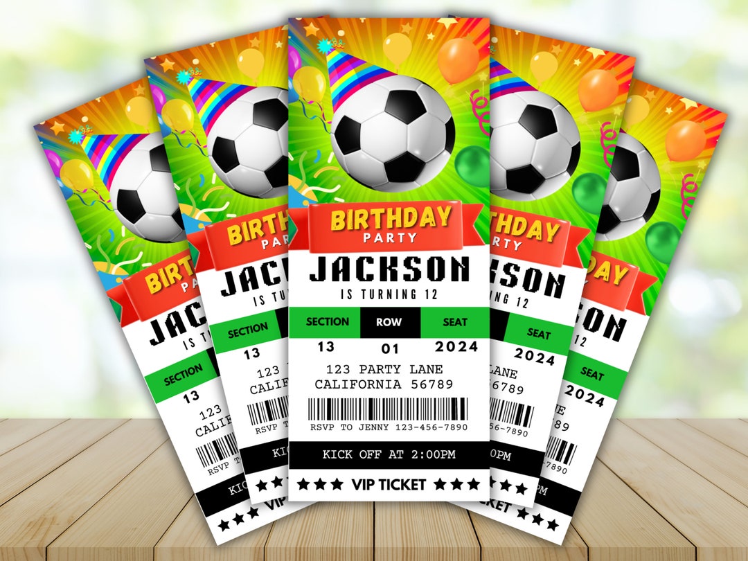 Soccer Ticket Birthday Invitation, Editable Football Ticket Invite ...