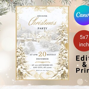 Winter Christmas Invitation Template Holiday Party Invite, Silver&gold ...