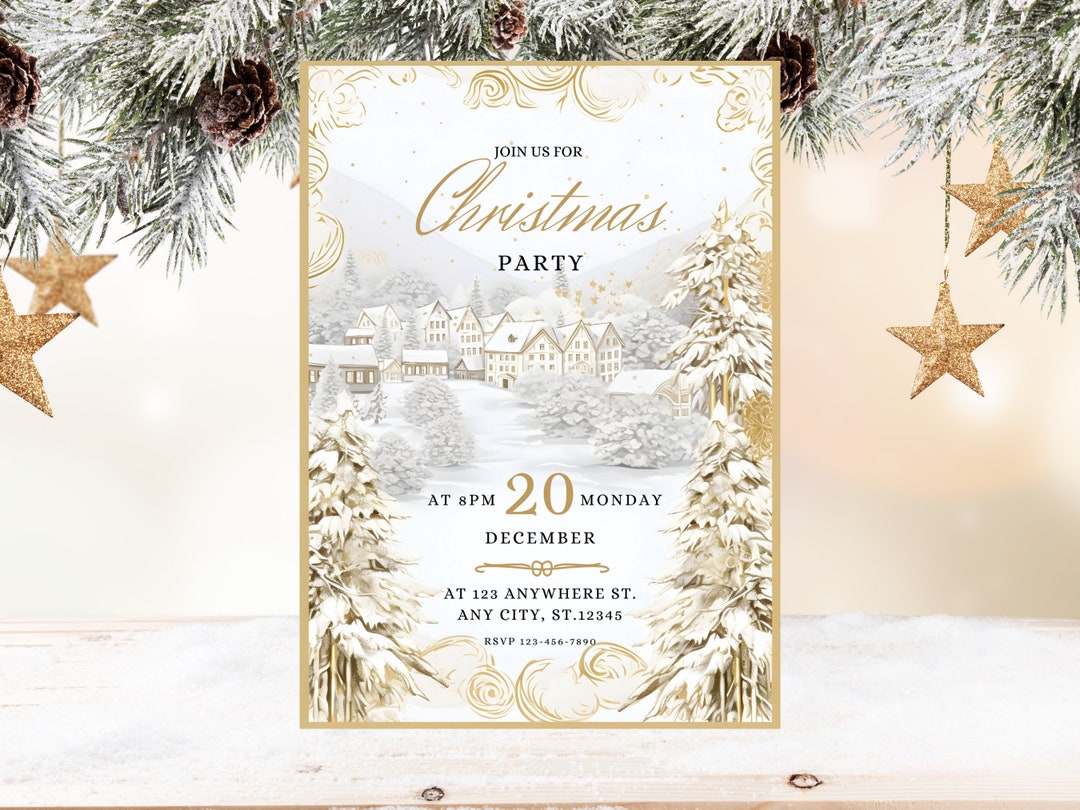 Winter Christmas Invitation Template Holiday Party Invite, Silver&gold ...