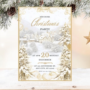 Winter Christmas Invitation Template Holiday Party Invite, Silver&gold ...