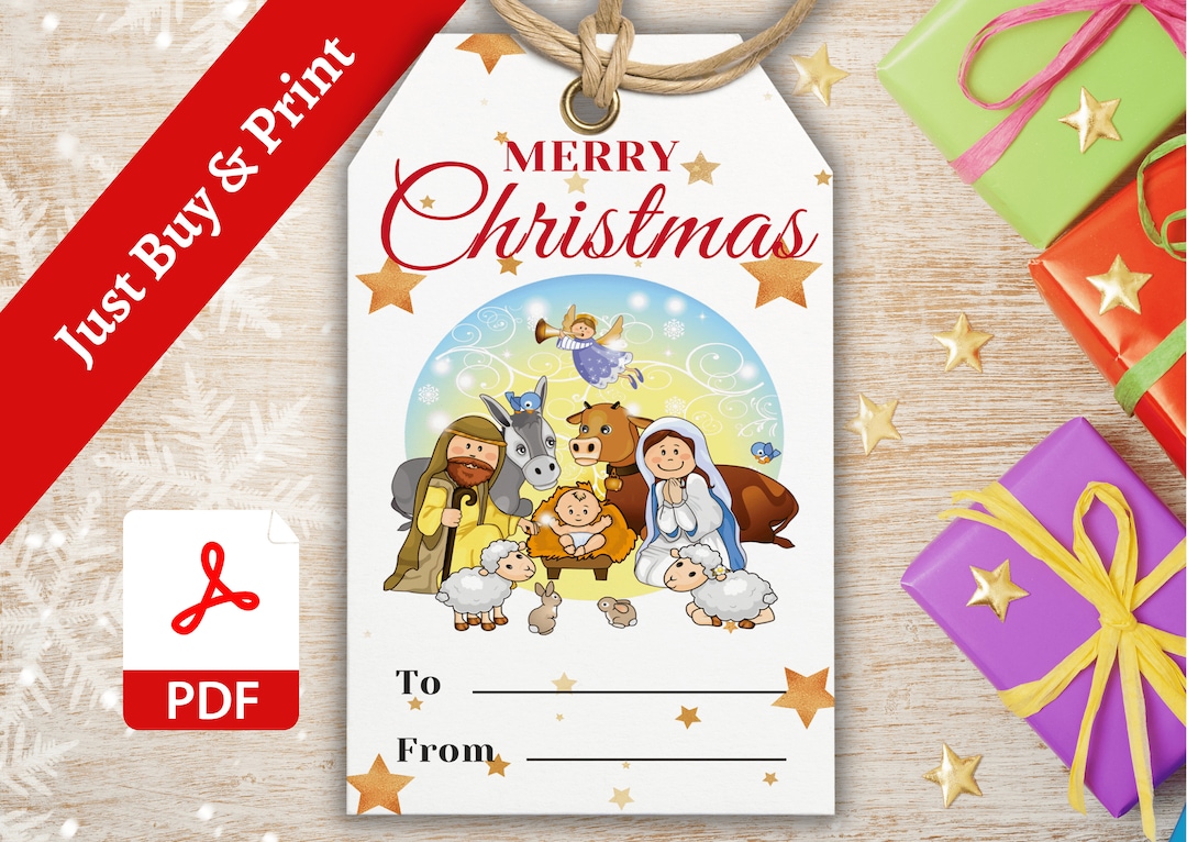 Nativity Gift Tag, Christmas Label, Printable Gift Tag, Christian ...