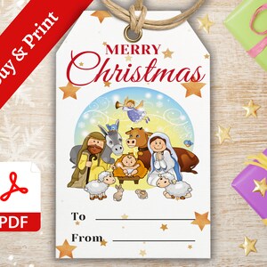Nativity Gift Tag, Christmas Label, Printable Gift Tag, Christian ...