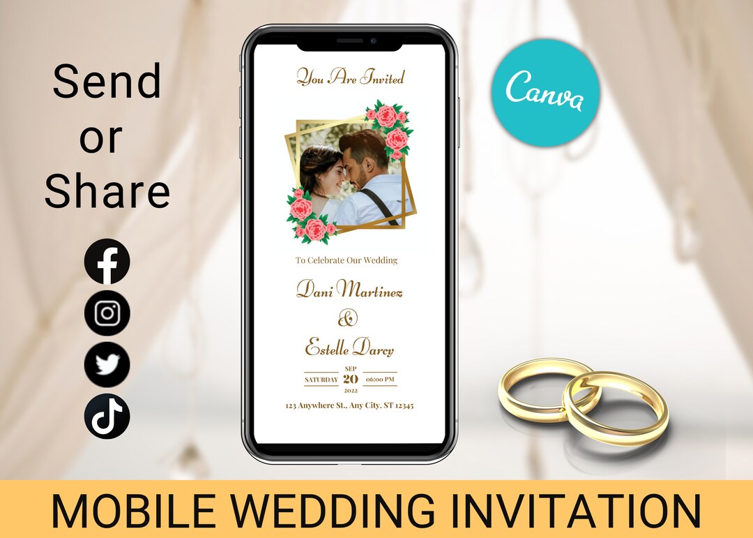 EDITABLE MOBILE WEDDING Invitation Canva Template, Electronic Invite - Etsy