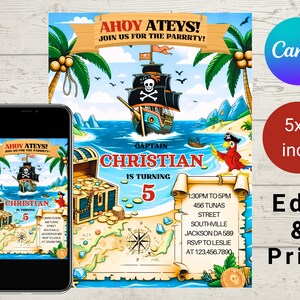 Pirate Birthday Invitation, Treasure Map Invitation, Editable Pirate ...