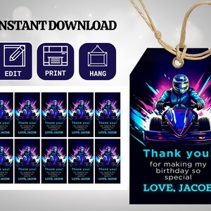 Thank You Tag Go Karting Birthday Party, Go-karting Favour Tag, Go Kart ...