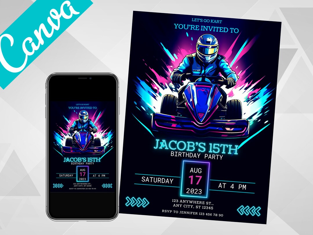 Go Kart Birthday Invitation Editable Go Kart Party Invite for Boys ...