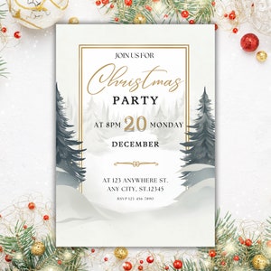 Simple Christmas Invitation Template Editable Holiday Dinner Invite ...