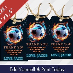 Soccer Birthday Thank You Tags, Party Gift Tags for Soccer Theme Events ...