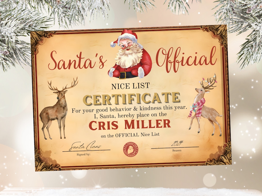 Santa Certificate Editable Santa's Official Nice List Certificate ...