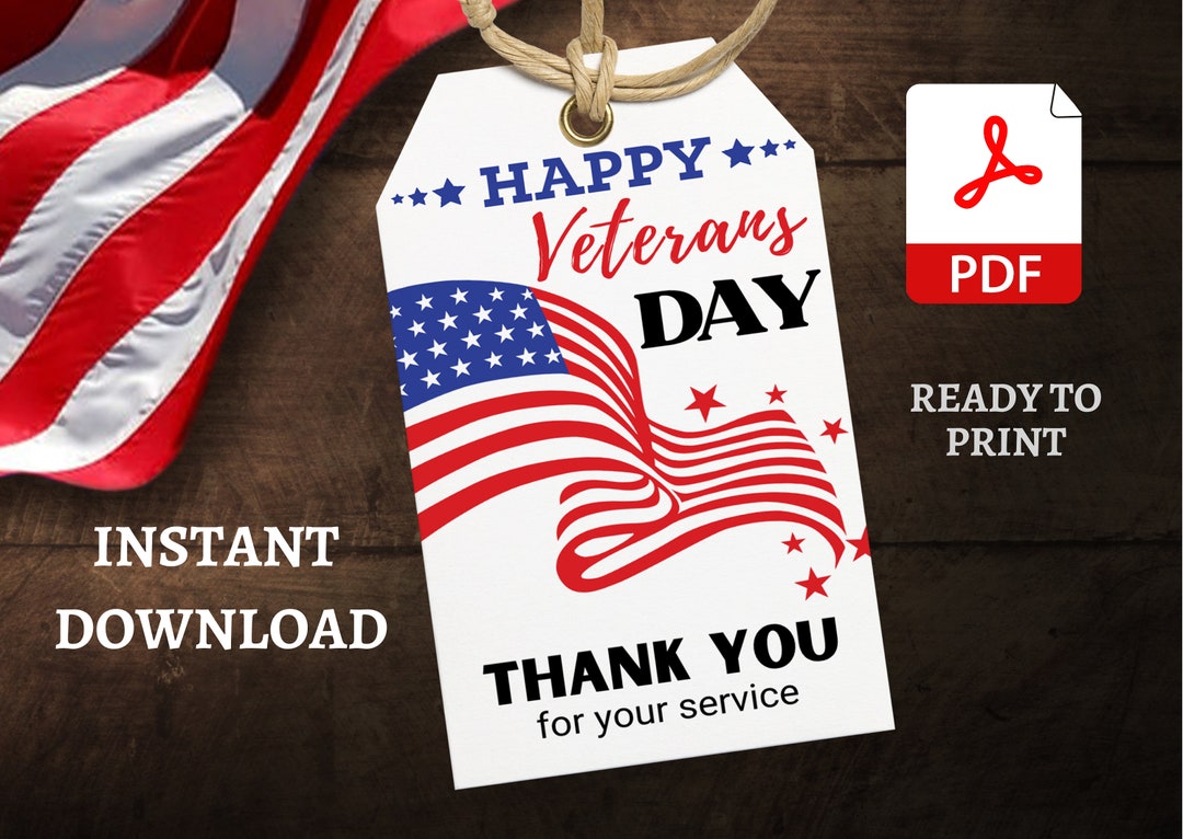 Veterans Day Gift Tags Printable, Printable Veterans Day Tags, Happy ...
