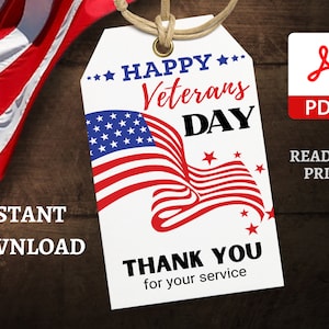 Veterans Day Gift Tags Printable, Printable Veterans Day Tags, Happy ...