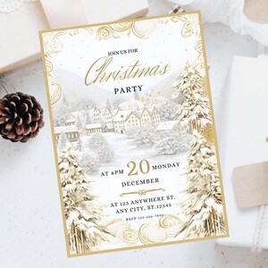 Winter Christmas Invitation Template Holiday Party Invite, Silver&gold ...