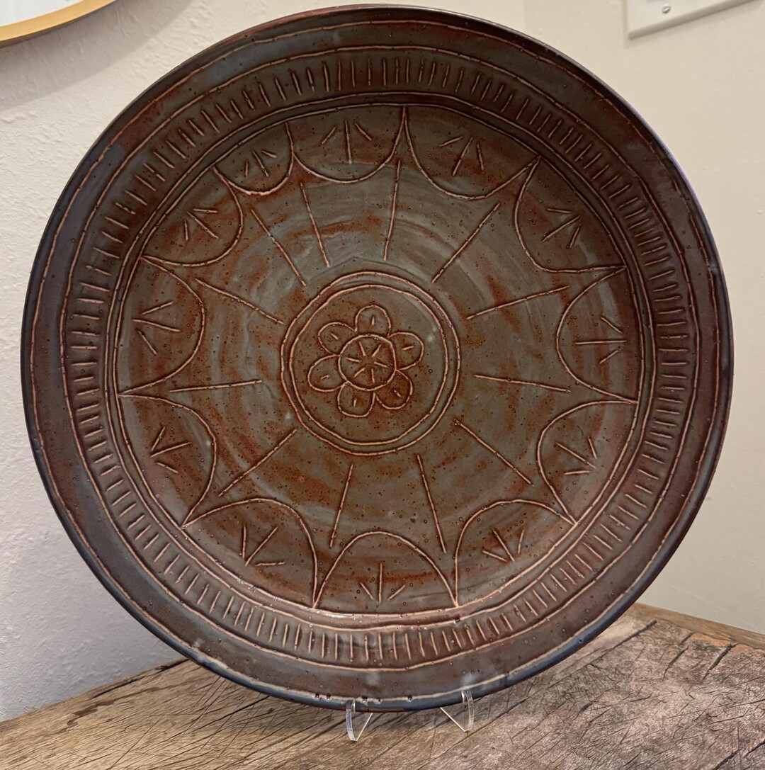 Hand Carved Blue and White Sgraffito Platter // Ceramic Platter ...