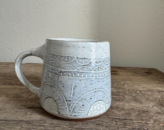 Hand Carved Grey and White Sgraffito Mug // Ceramic Cup, Coffee Cup ...