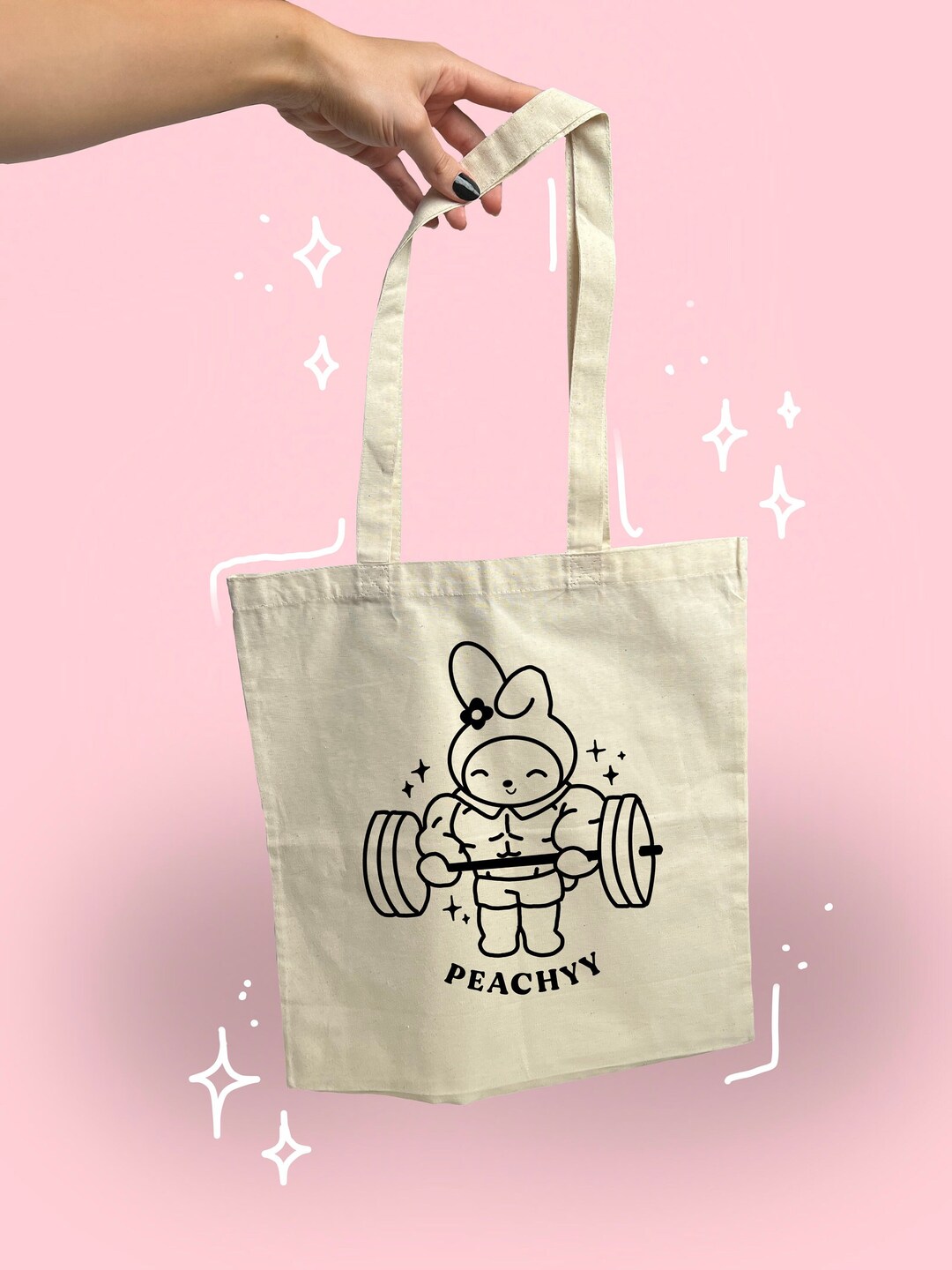 Buff Cute Rabbit Canvas Tote Bag - Etsy