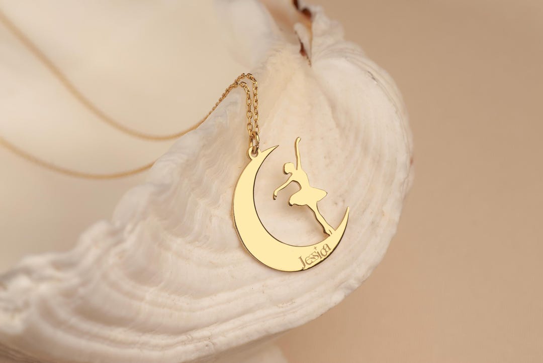 Personalized Crescent Moon Name Necklace: Sterling Silver Ballerina ...