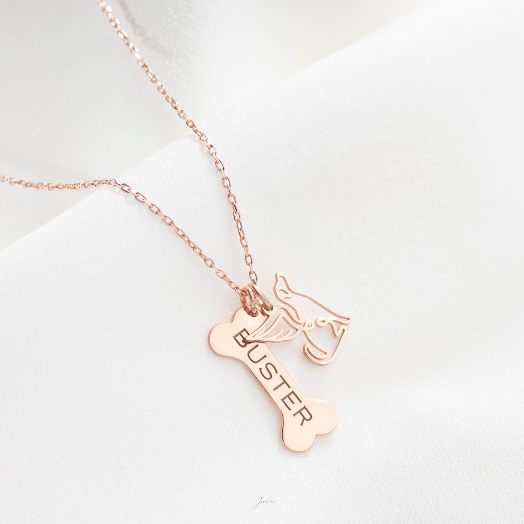 Custom Bone Name Necklace With Dog Angel , Engraved Memorial Bone Charm ...
