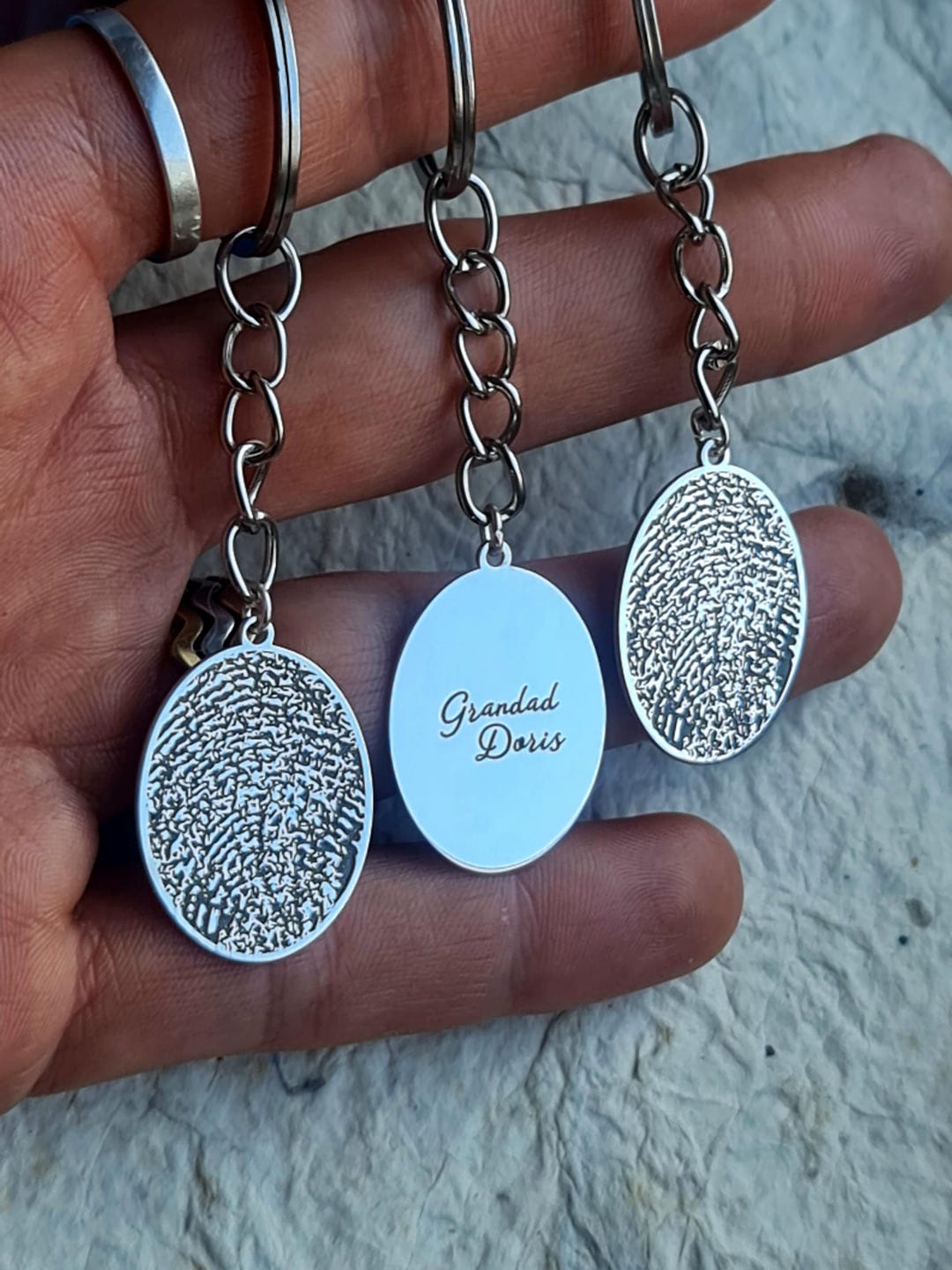 Sterling Silver Fingerprint Keychain: Personalized Engraved Heart ...