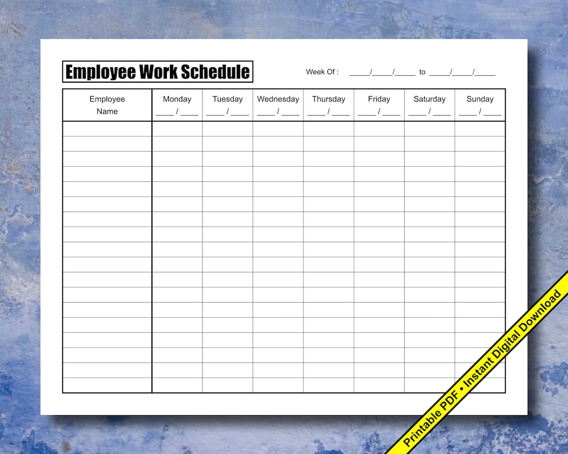 Weekly Employee Work Schedule | Printable PDF | Instant Digital ...