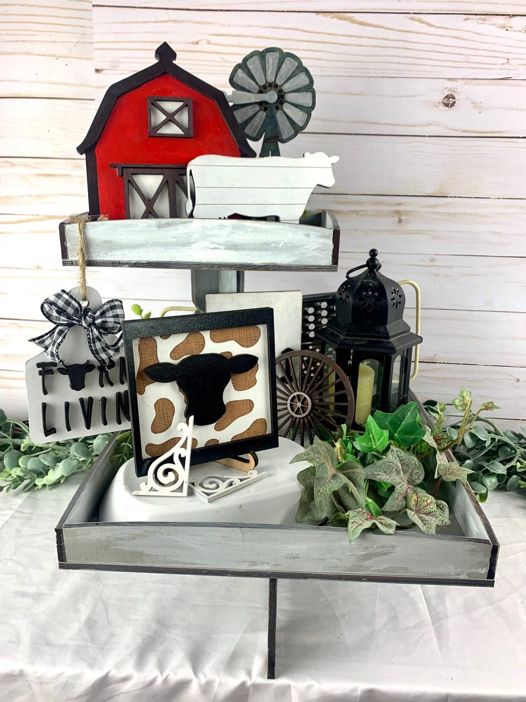 Farm Styled Tiered Tray_farmhouse Tiered Tray_cow Decor_homestead Decor ...