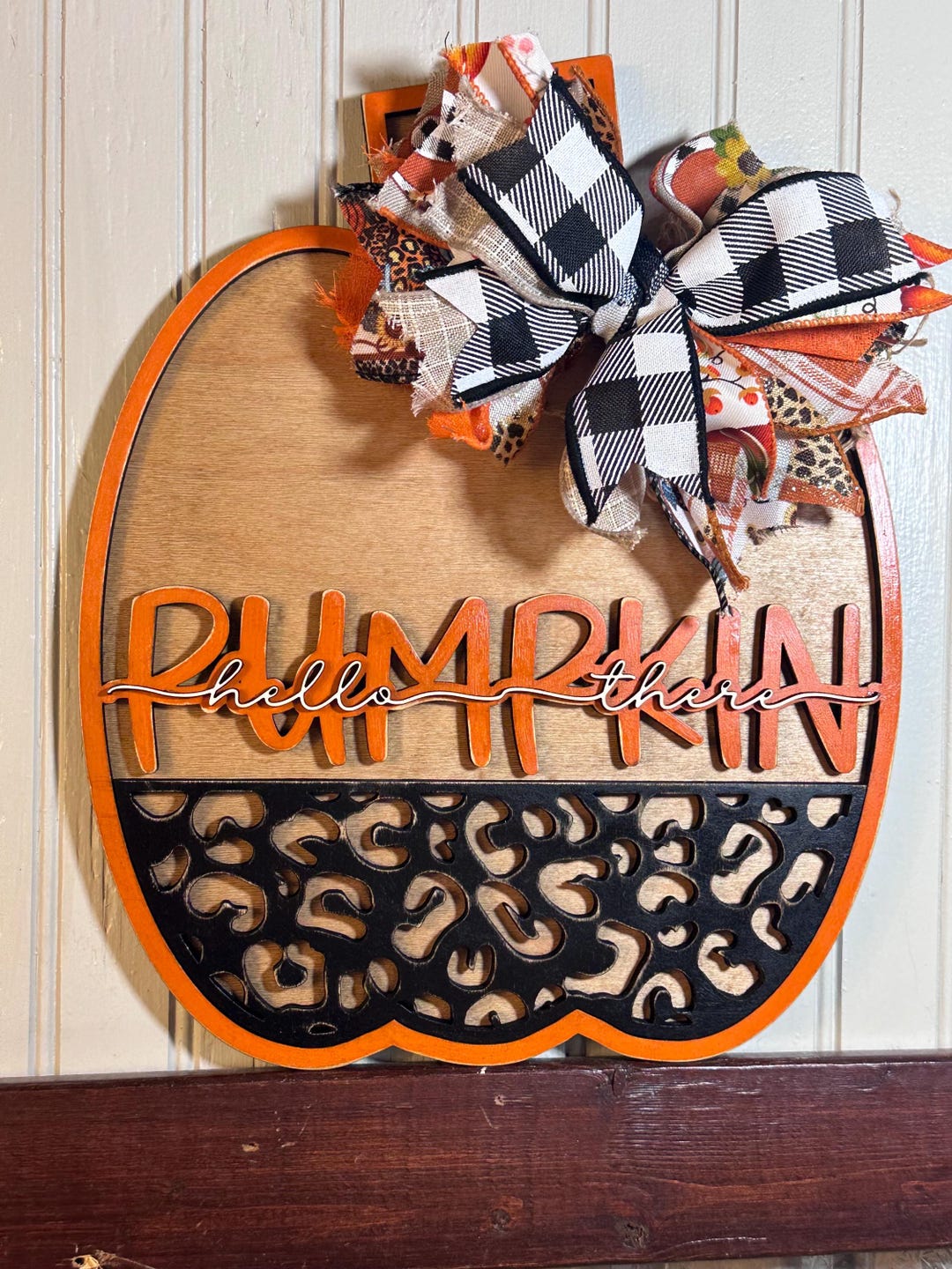Hello There Pumpkin Door Sign, Fall Door Sign, Wreath Center, Leopard ...