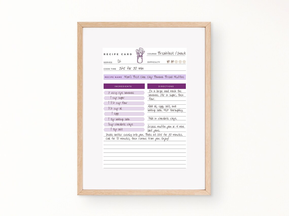 Printable Cookbook Recipe Pages, Amythest Purple Recipe Binder ...