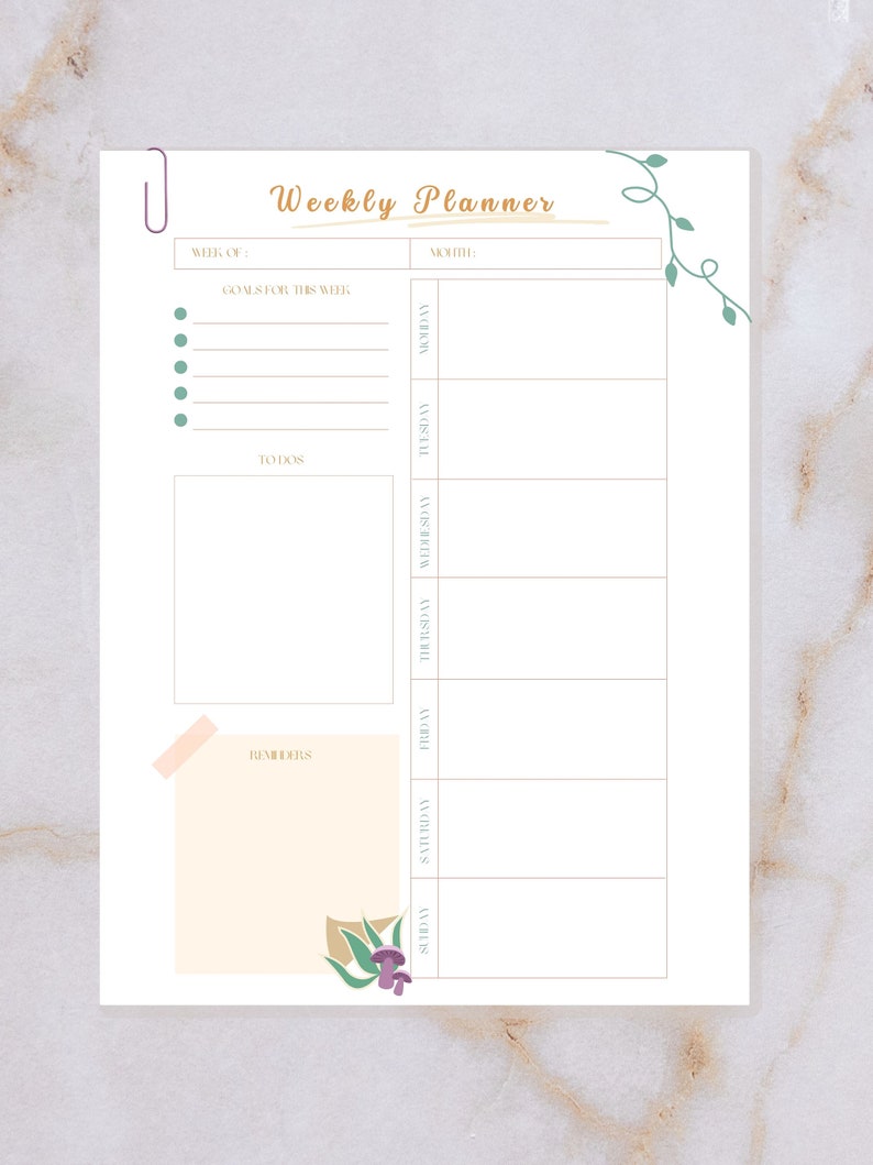 Printable 8.5 X 11 Weekly Planner Pages, Reuseable Weekly Planner ...