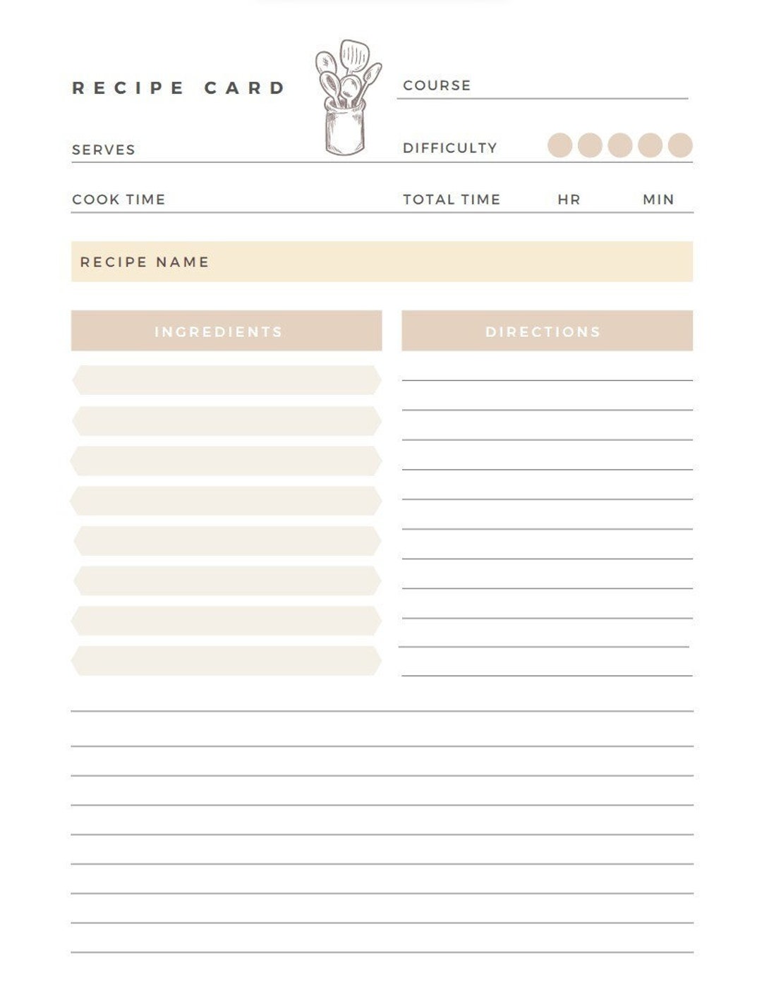 Printable Cookbook Recipe Pages, Soft Beige Recipe Binder Printable ...