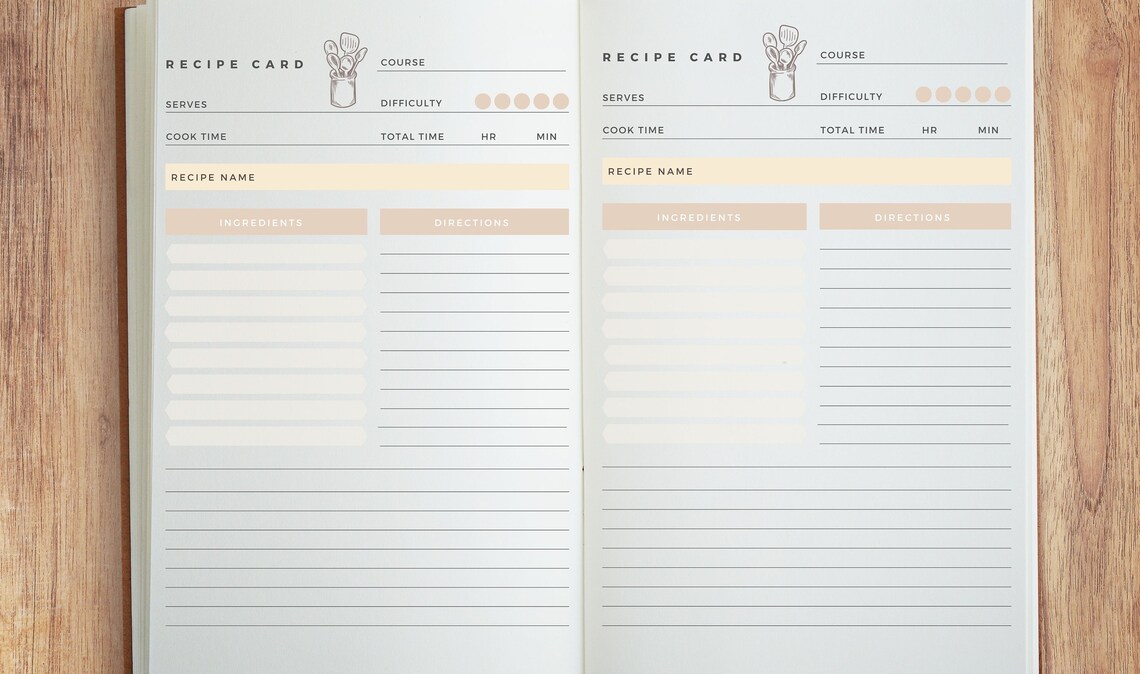 Printable Cookbook Recipe Pages, Soft Beige Recipe Binder Printable ...