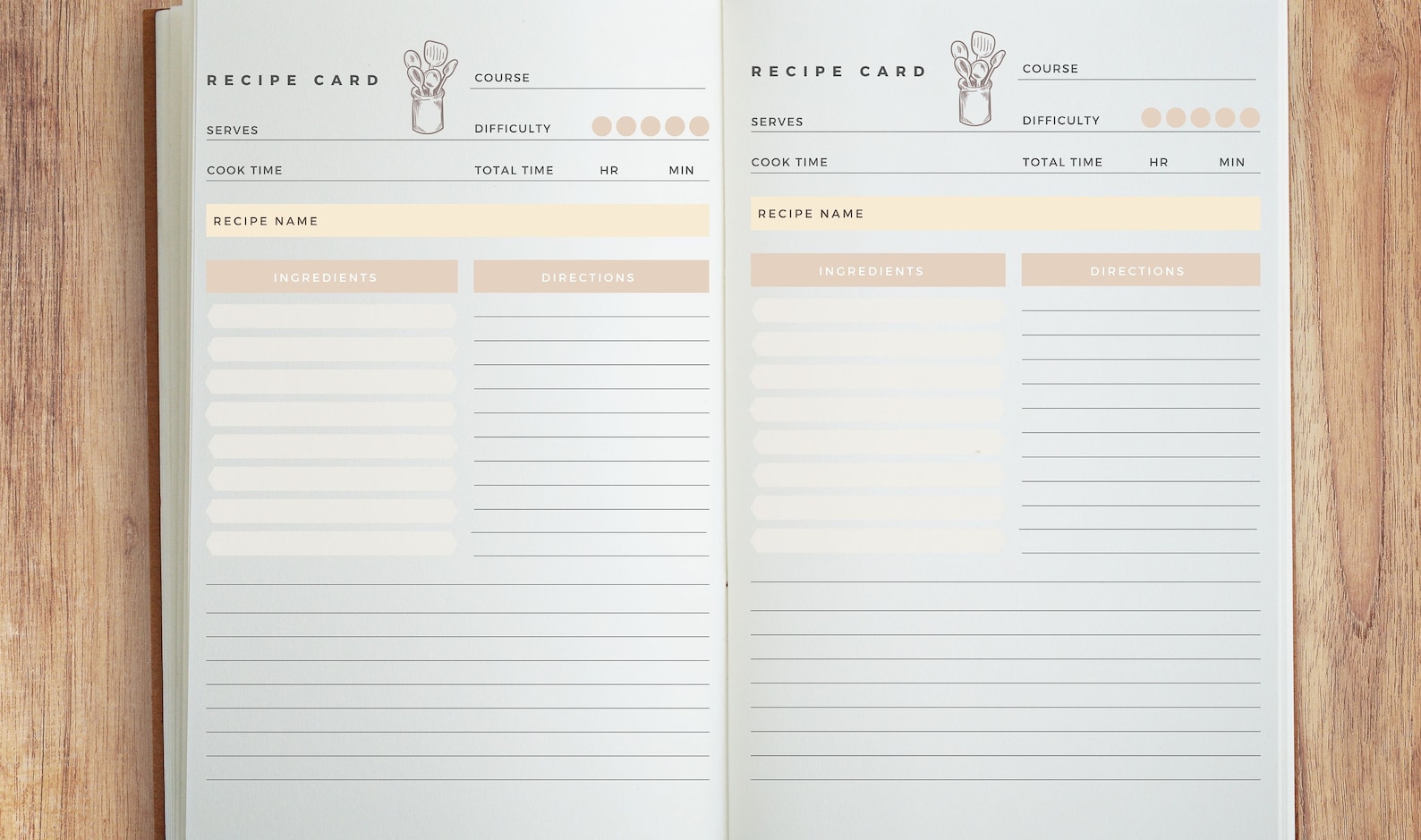 Printable Cookbook Recipe Pages, Soft Beige Recipe Binder Printable ...