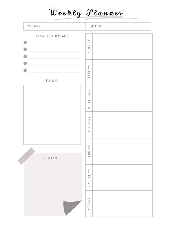 Printable 8.5 X 11 Weekly Planner Pages Reuseable Weekly - Etsy