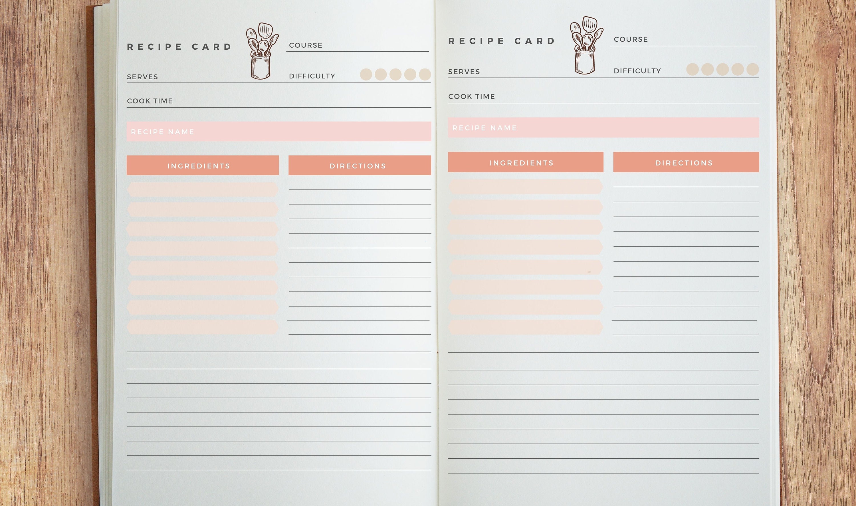 Printable Cookbook Recipe Pages, Rose Gold Recipe Binder Printable ...