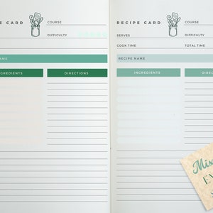 Printable Cookbook Recipe Pages, Seafoam Surf Blue Green Recipe Binder ...