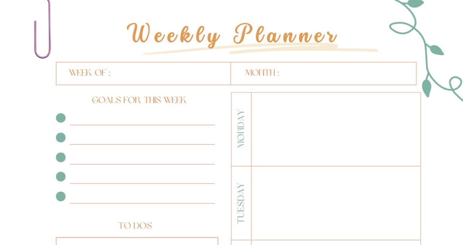 Printable 8.5 X 11 Weekly Planner Pages, Reuseable Weekly Planner ...