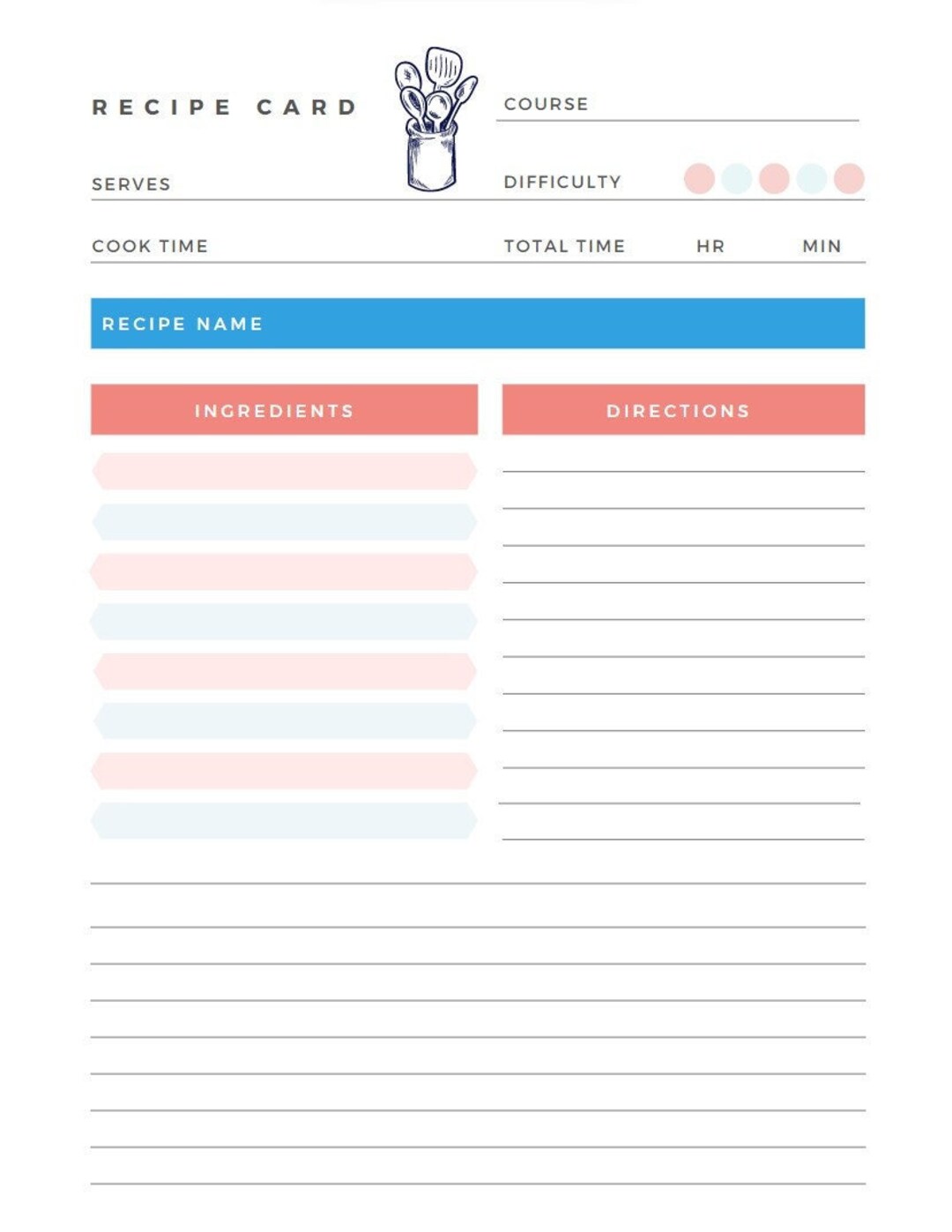 Printable Cookbook Recipe Pages, Red White Blue Picnic Recipe Binder ...