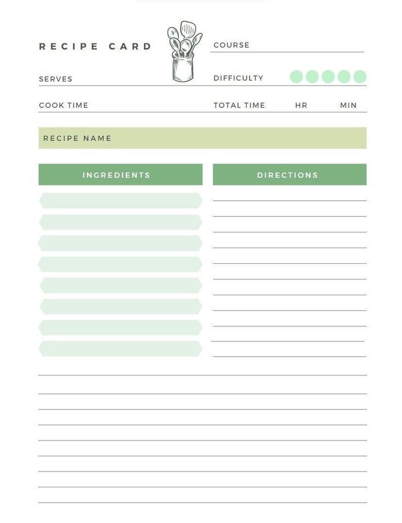 Printable Cookbook Recipe Pages, Ancient Arbor Green Recipe Binder ...