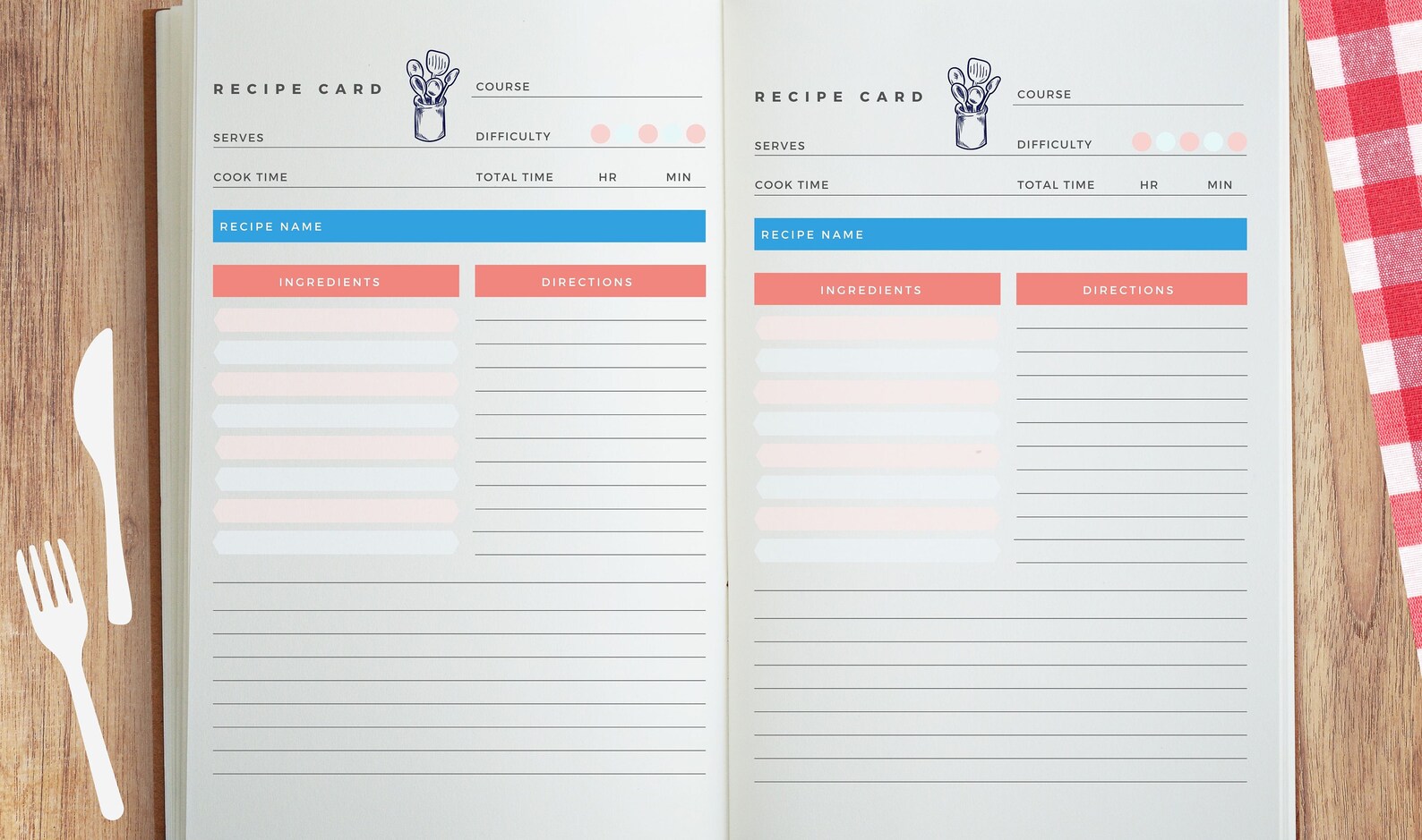 Printable Cookbook Recipe Pages, Red White Blue Picnic Recipe Binder ...